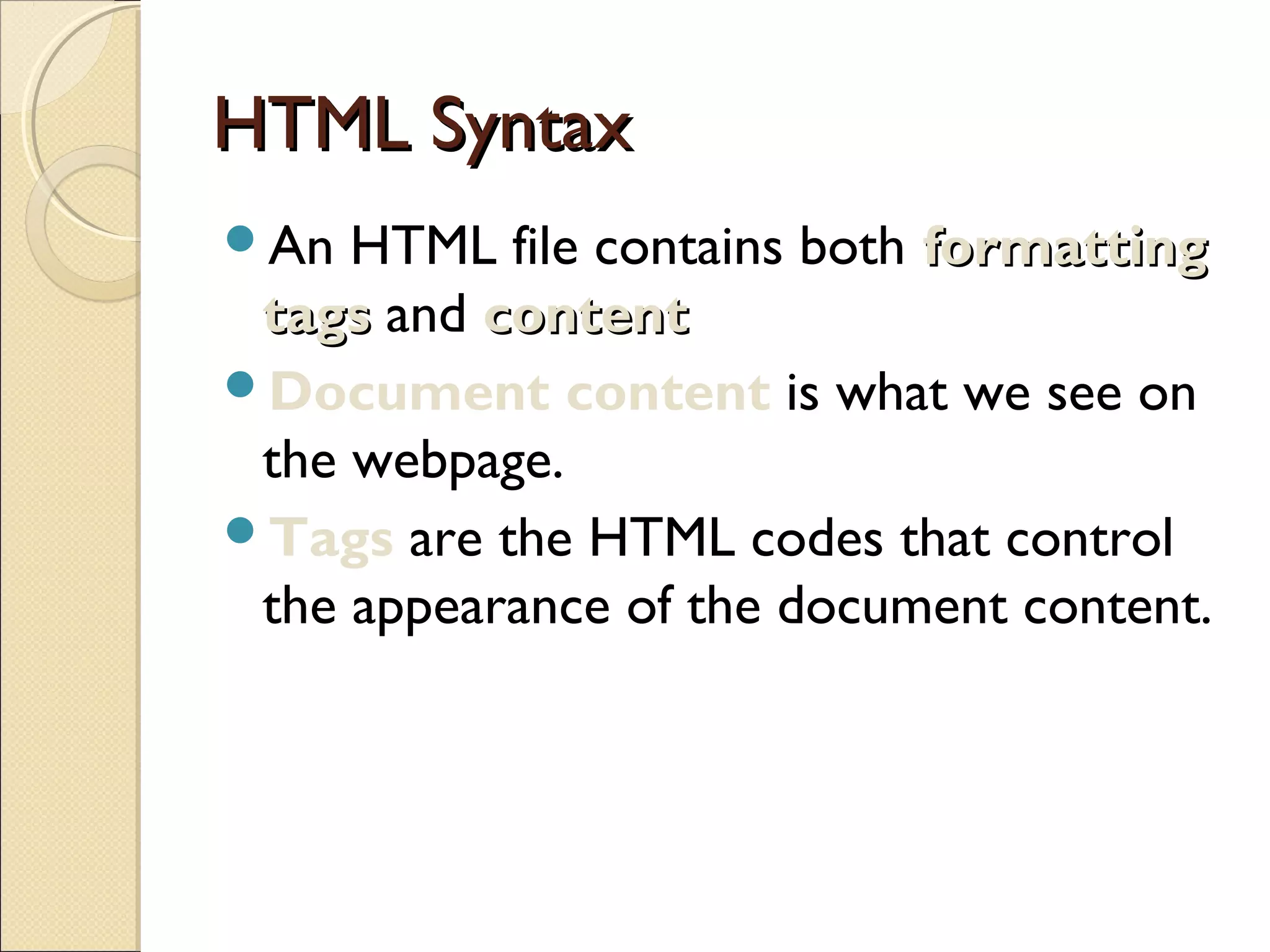 Presentation on HTML | PPT | Web Design and HTML | Internet