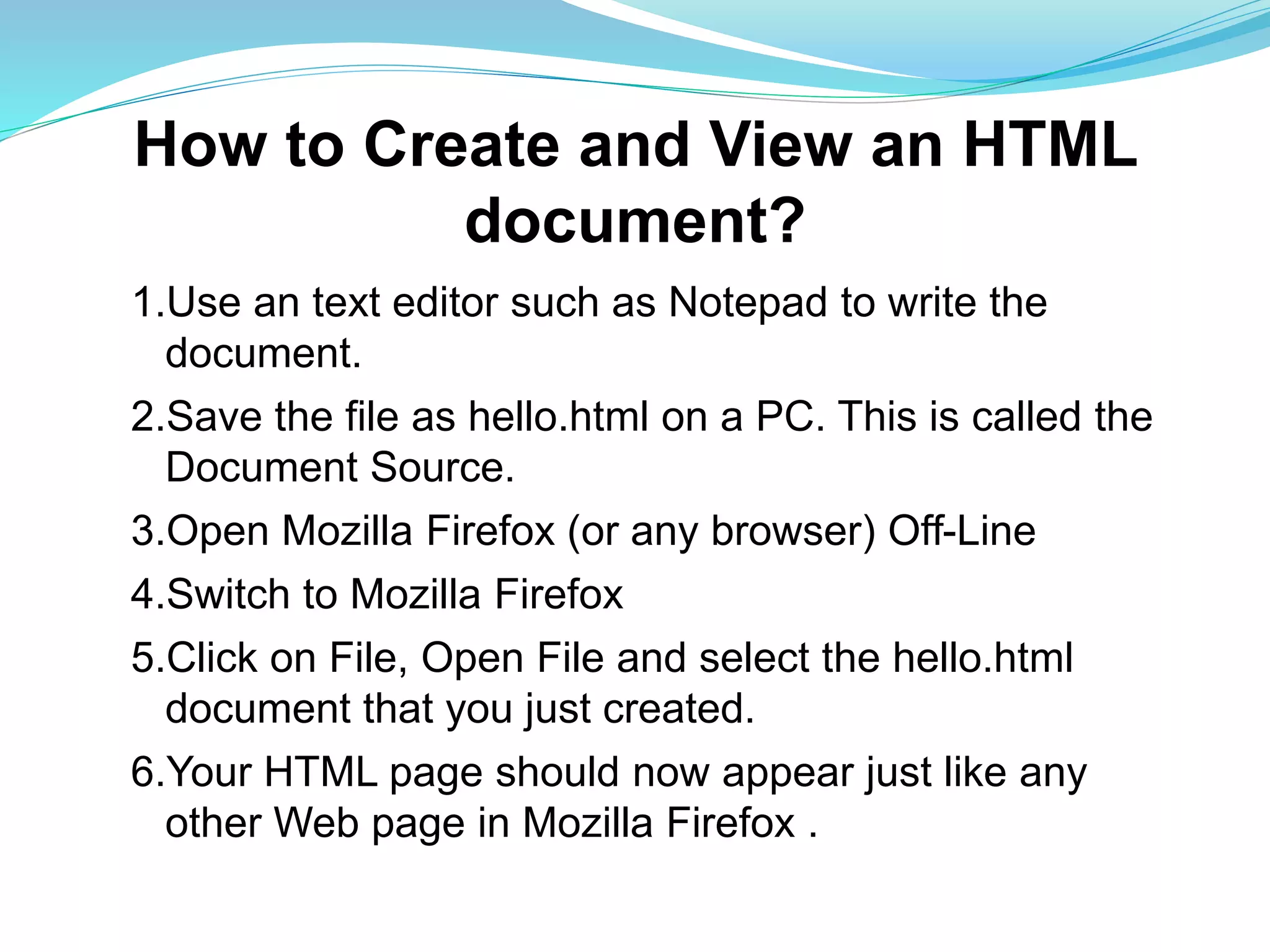 basic introduction of html tags | PPT
