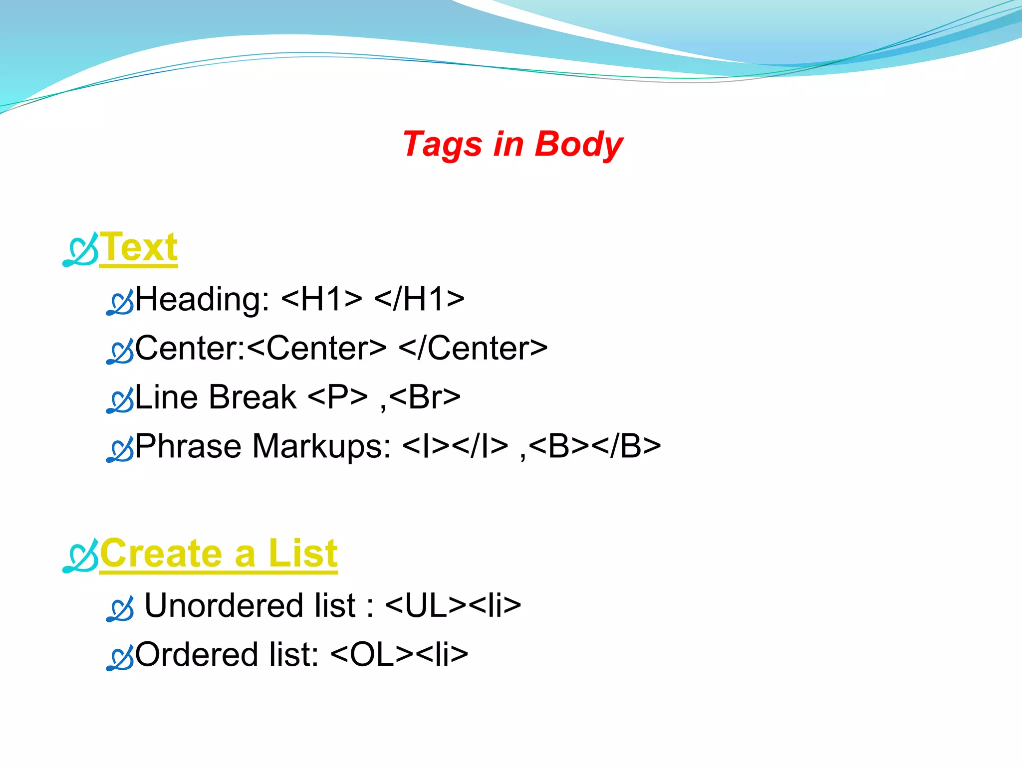 basic introduction of html tags | PPT