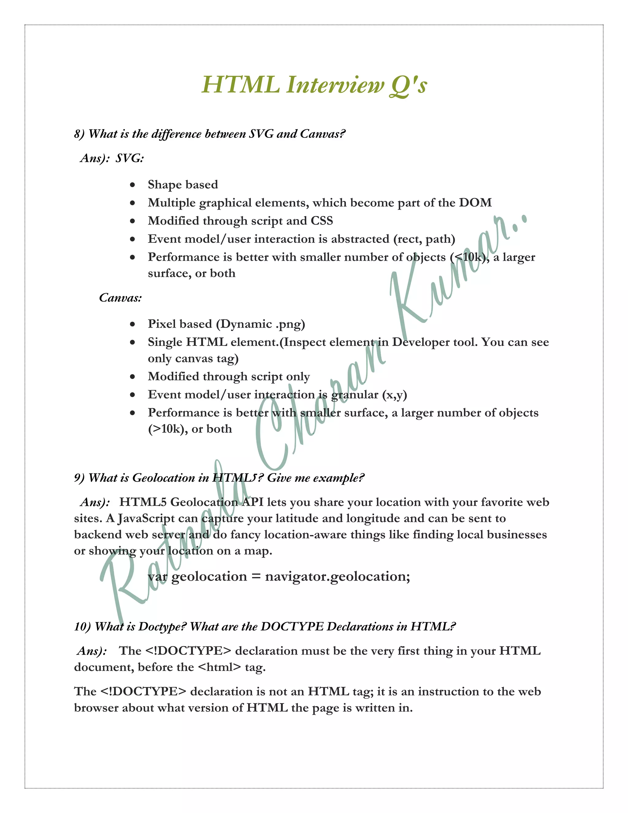 Html5 Interview Questions & Answers | PDF