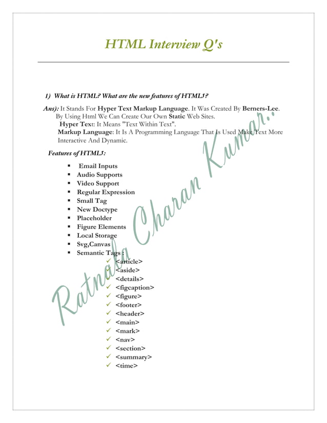 Html5 Interview Questions & Answers | PDF