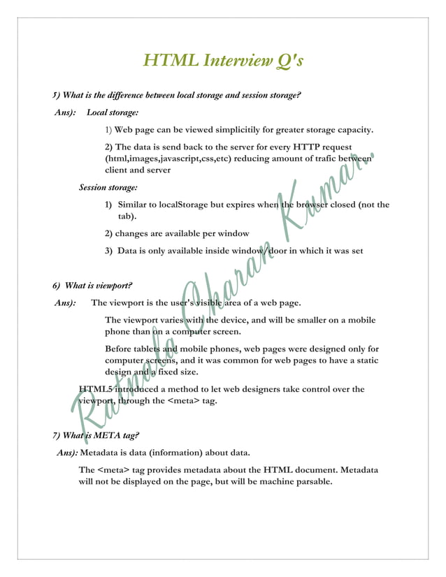 Html5 Interview Questions And Answers Pdf