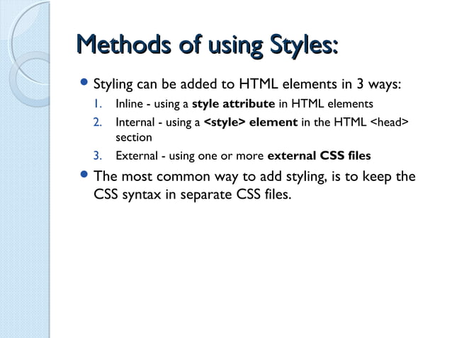 Cascading Style Sheets (CSS) help | PPT