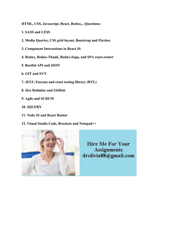 Html Css Javascript React Redux Questions 1 Sass And Less 2 Docx