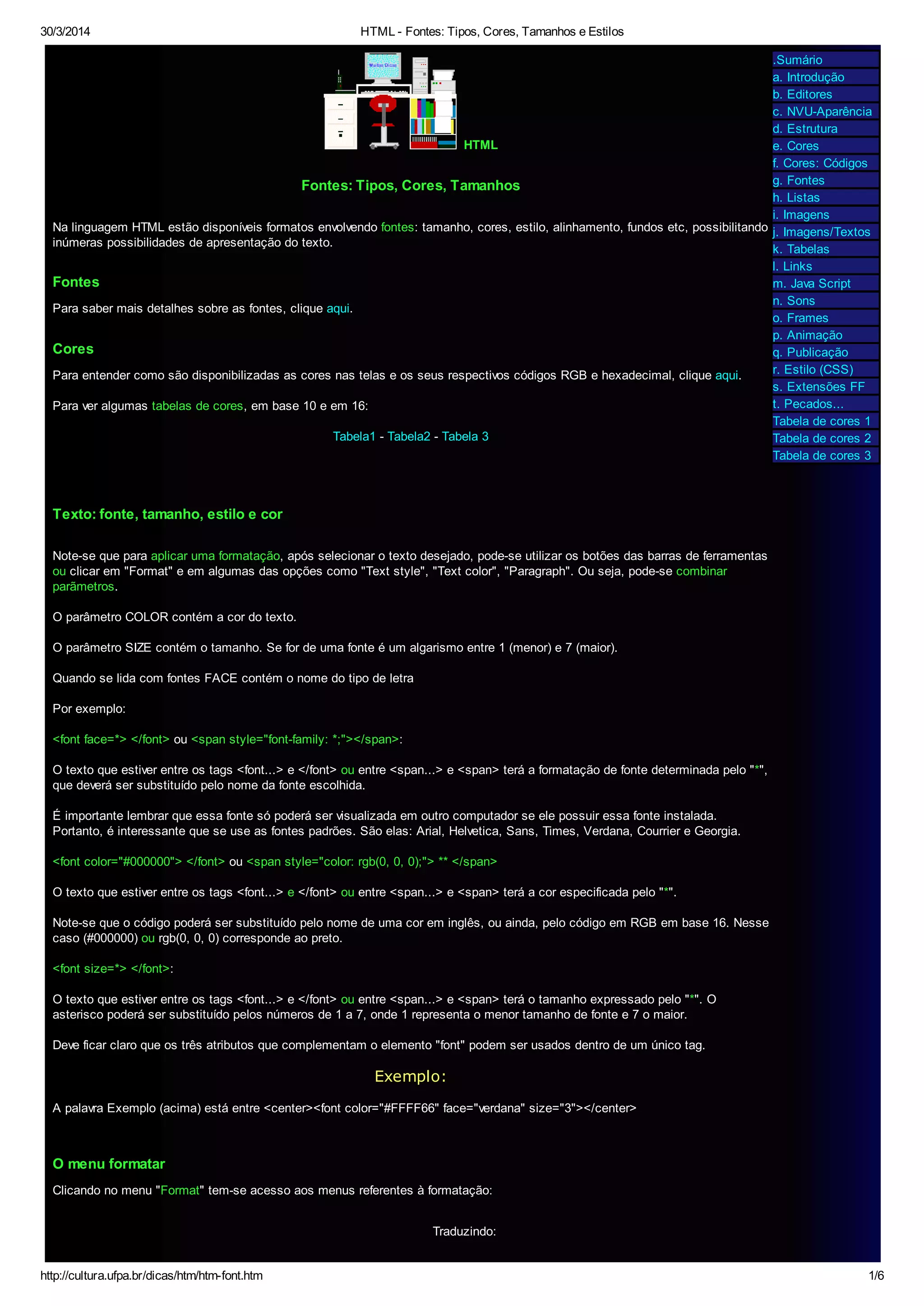 Html fontes tipos, cores, tamanhos e estilos | PDF