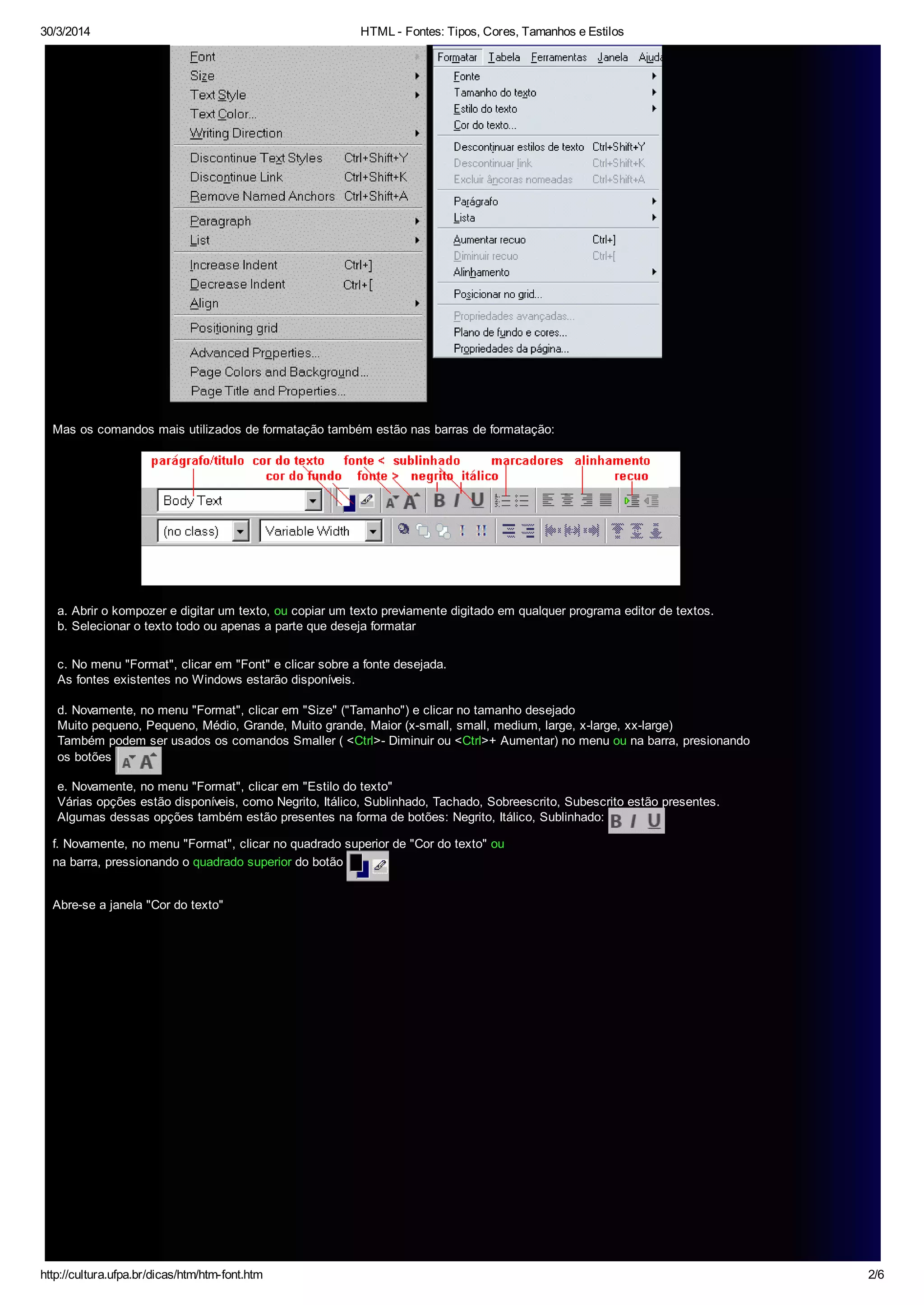 Html fontes tipos, cores, tamanhos e estilos | PDF