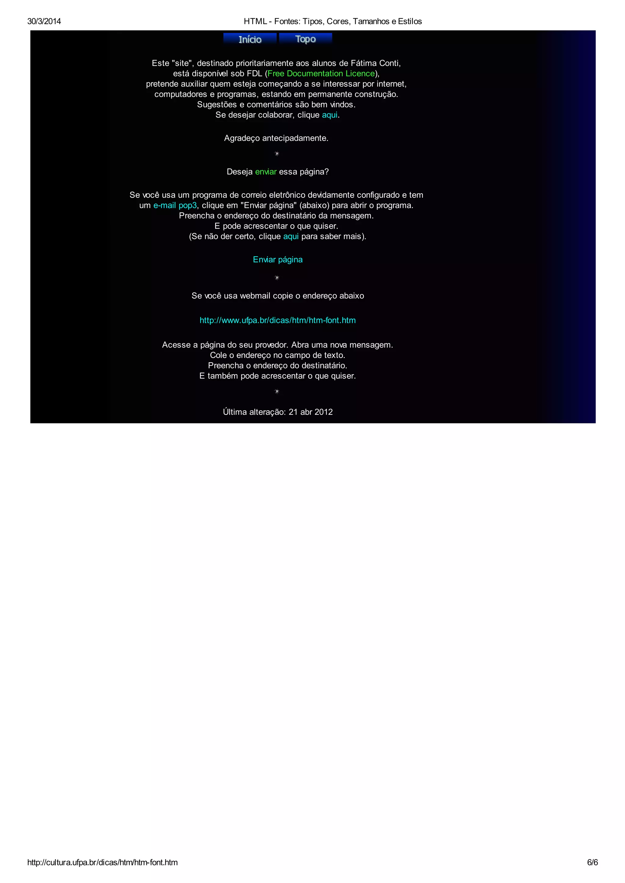 Html fontes tipos, cores, tamanhos e estilos | PDF