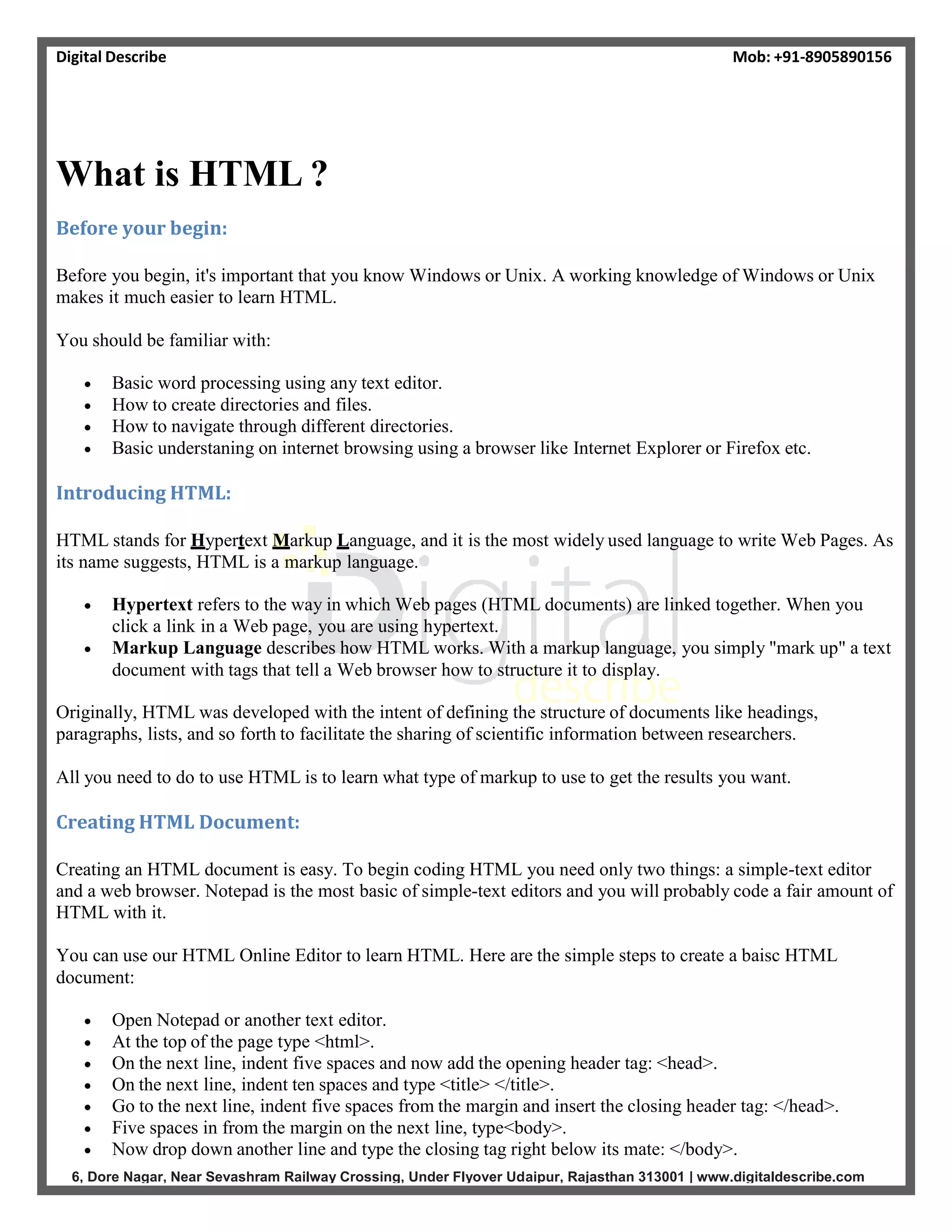 html complete notes | PDF