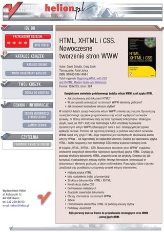HTML, XHTML i CSS. Nowoczesne tworzenie stron WWW | PDF | Web Design and HTML | Internet