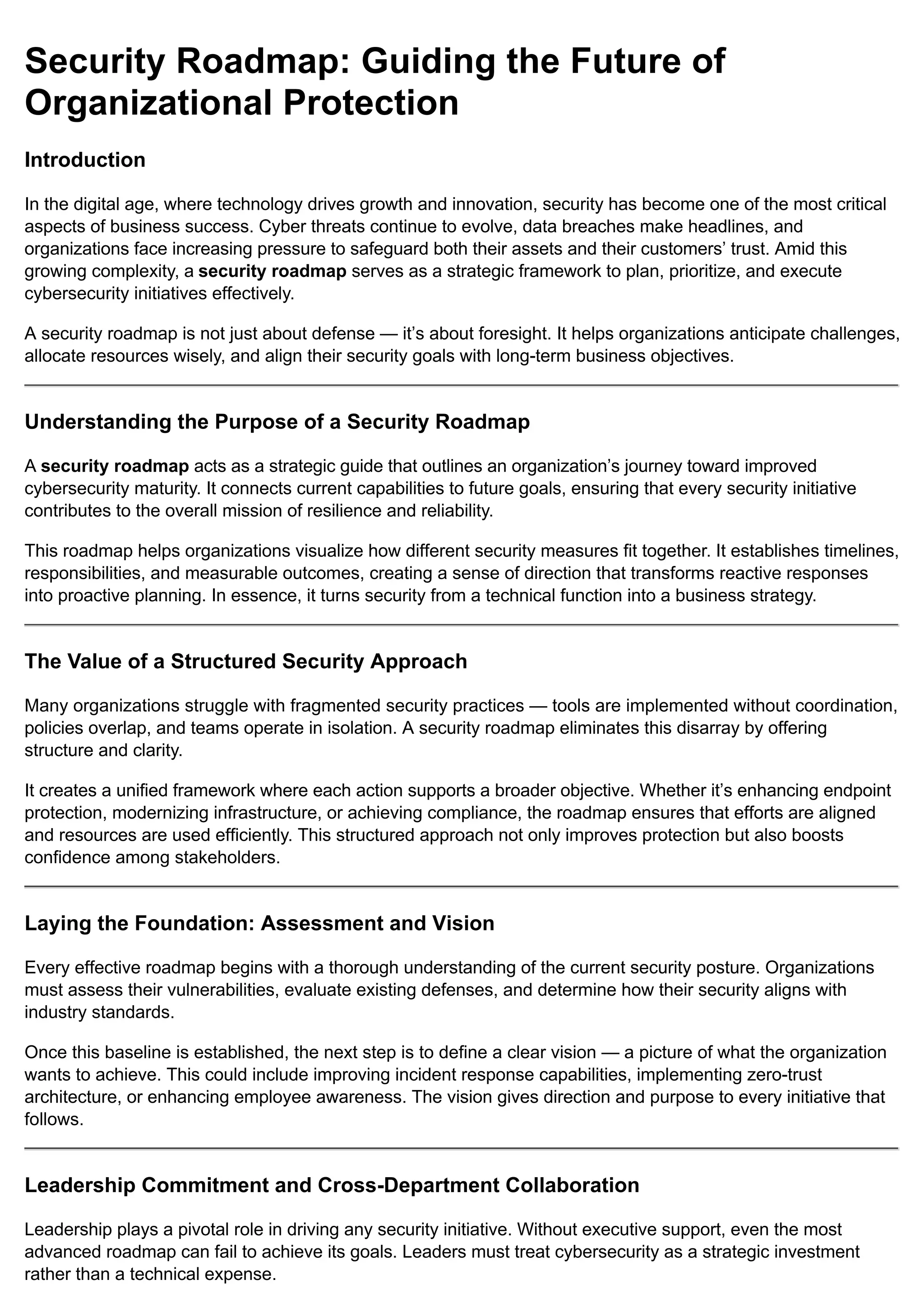 Security Roadmap: Guiding the Future of Organizational Protection | PDF