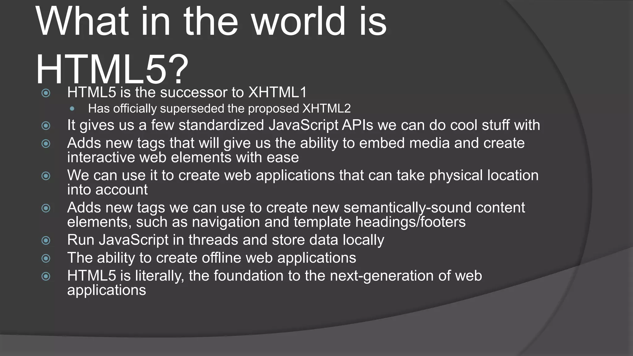 A Brief Interlude into HTML5 | PPTX | Web Development | Internet