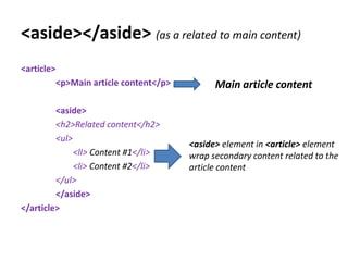 Html 5 Semantics overview | PPTX | Web Design and HTML | Internet
