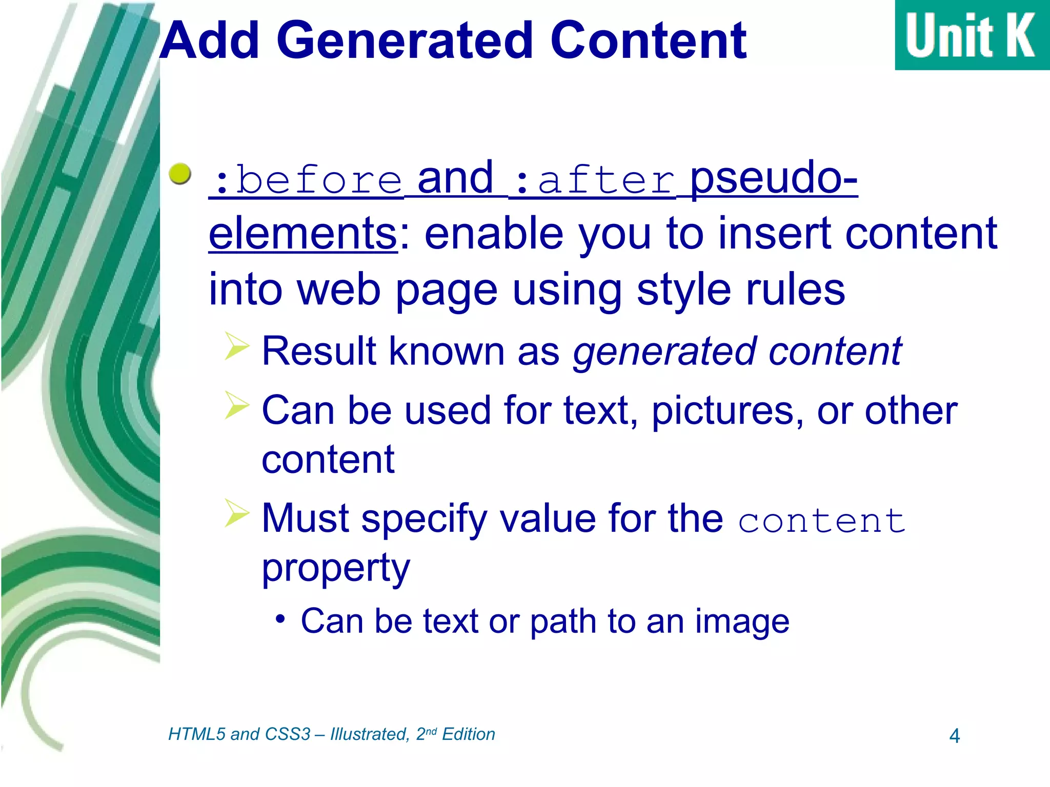Creating Visual Effects and Animation | PPT | Web Design and HTML | Internet