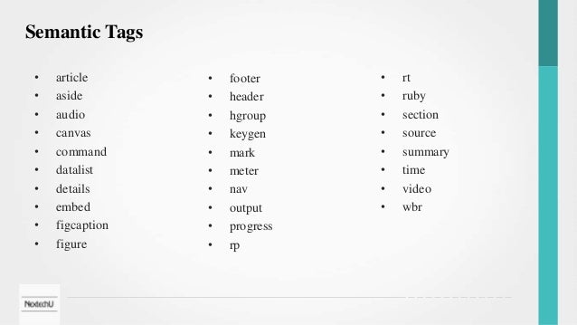 HTML Semantic Tags HTML Semantic Tags