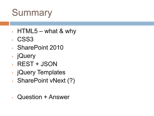 2012 - HTML5, CSS3 and jQuery with SharePoint 2010 | PPT
