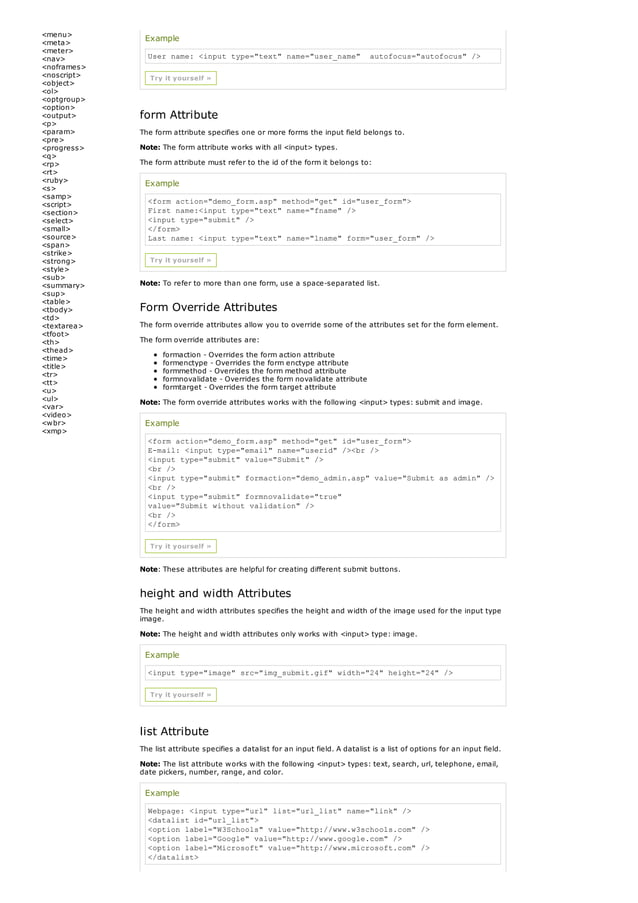 Html5 form attributes | PDF | Web Design and HTML | Internet