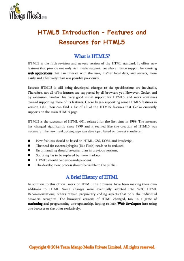 Html5 Introduction Features And Resources For Html5