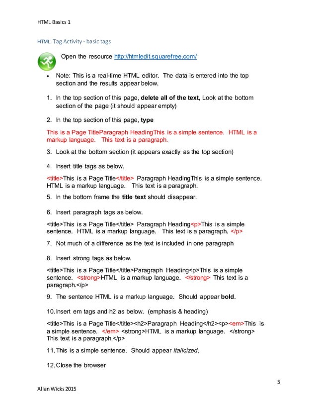 HTML Basics 1 workshop | PDF