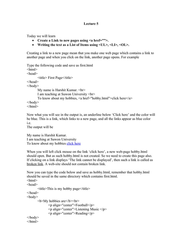 Html basics 4 anchor list | PDF