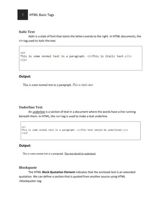 HTML Basic Tags PDF by CodeHim | PDF