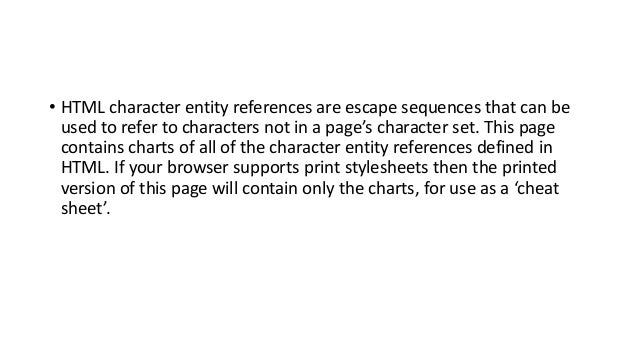 Html character entities