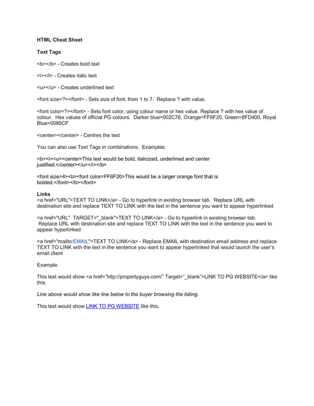 Html cheat sheet | PDF
