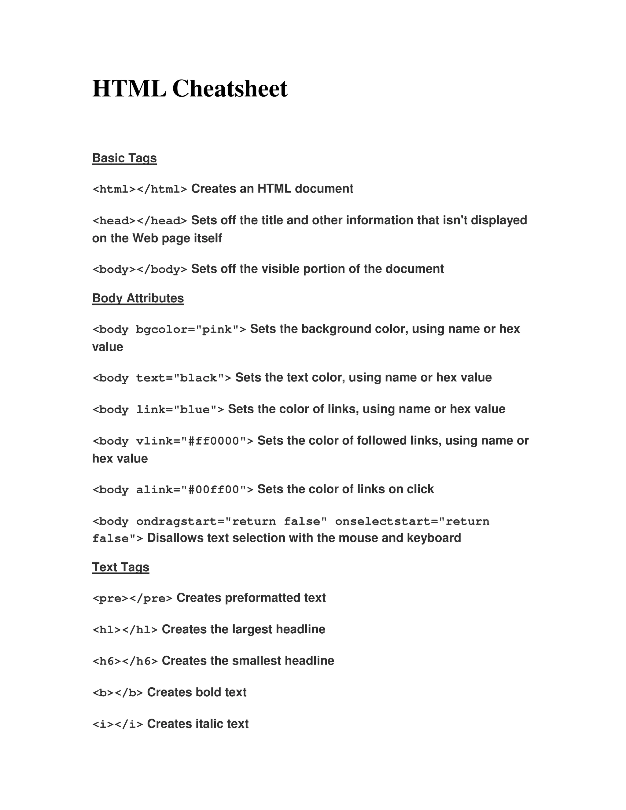 Html cheatsheet | PDF