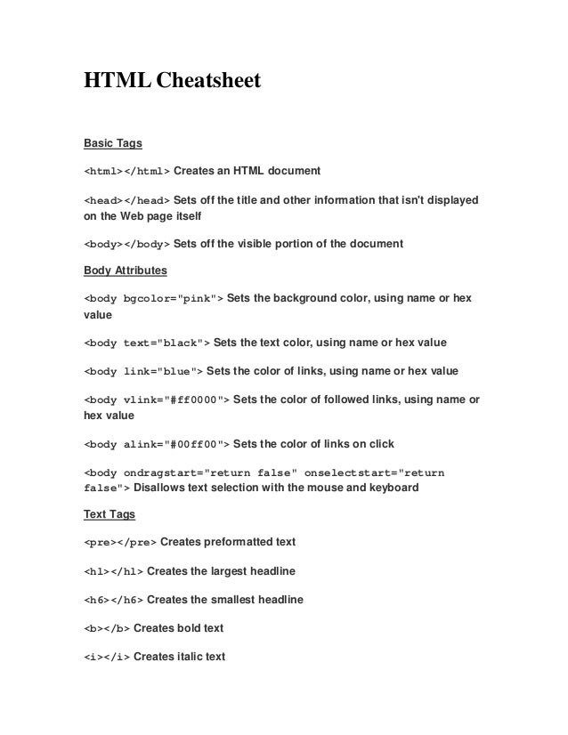 Html cheatsheet