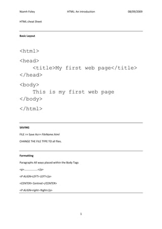 HTML Cheat Sheet | PDF
