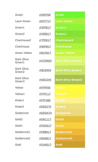 Html Color Codes And Names Pdf