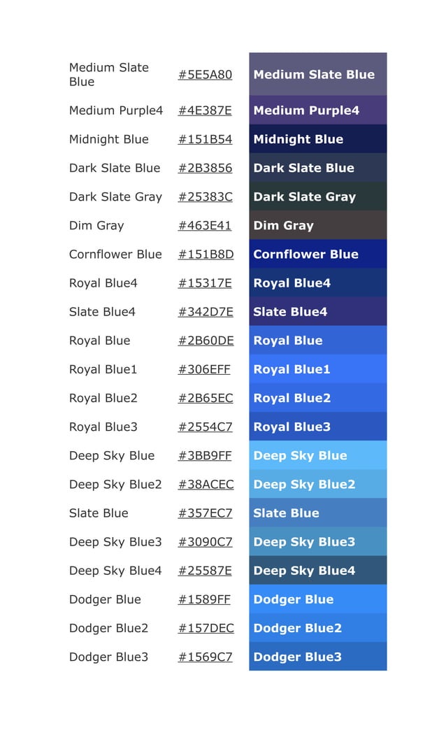 Html color codes and names | DOC