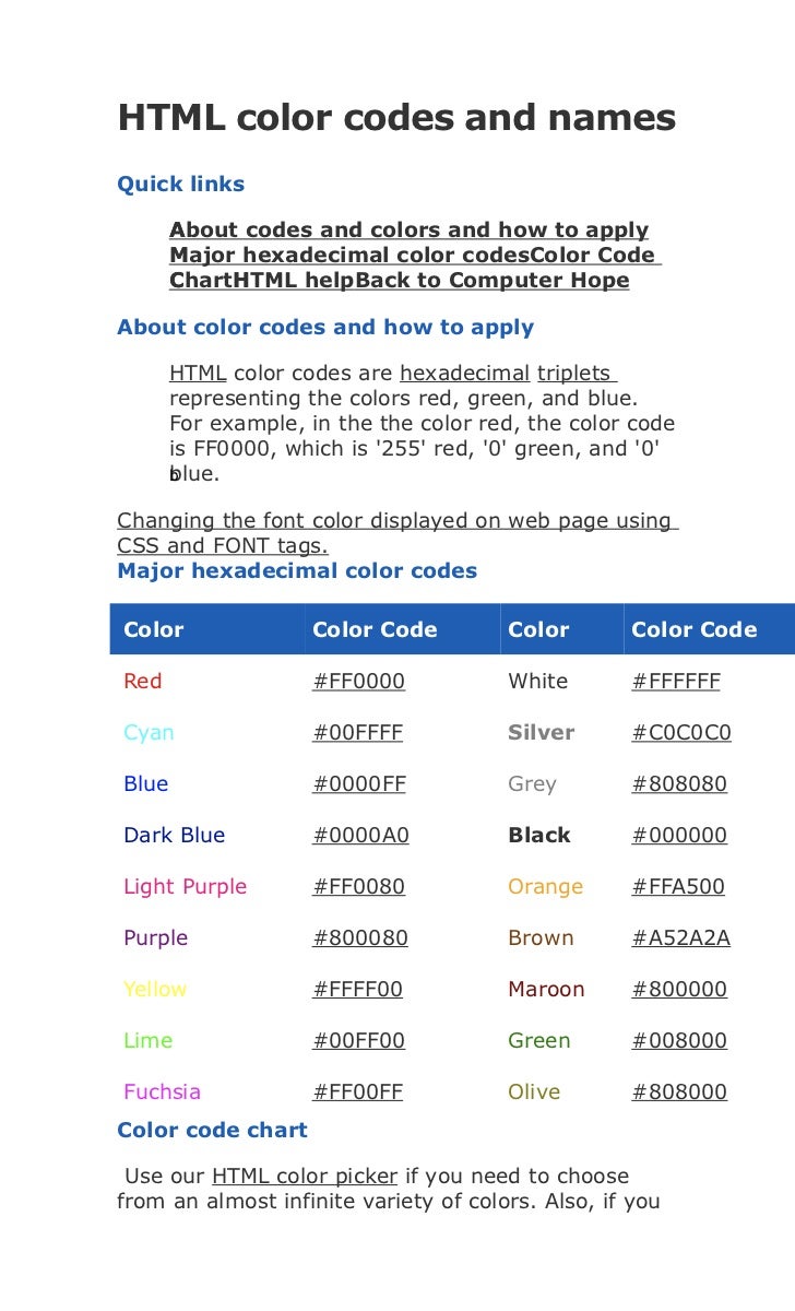 Html Color Codes And Names html-color-codes-and-names