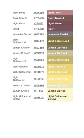 Html color codes and names | DOC