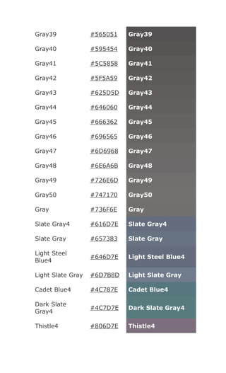 Html color codes and names | DOC