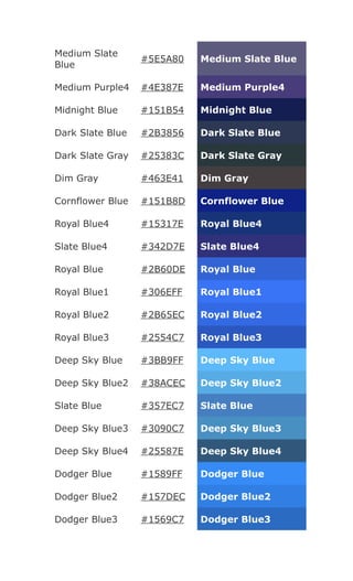 Html color codes and names | DOC