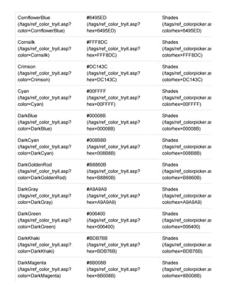 Html color names code | PDF