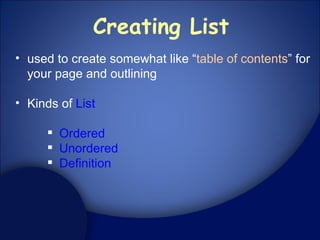 Html Creating List | PPT