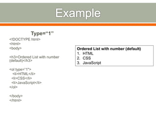 Use of Lists and Tables in HTML | PPTX