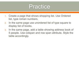Use of Lists and Tables in HTML | PPTX