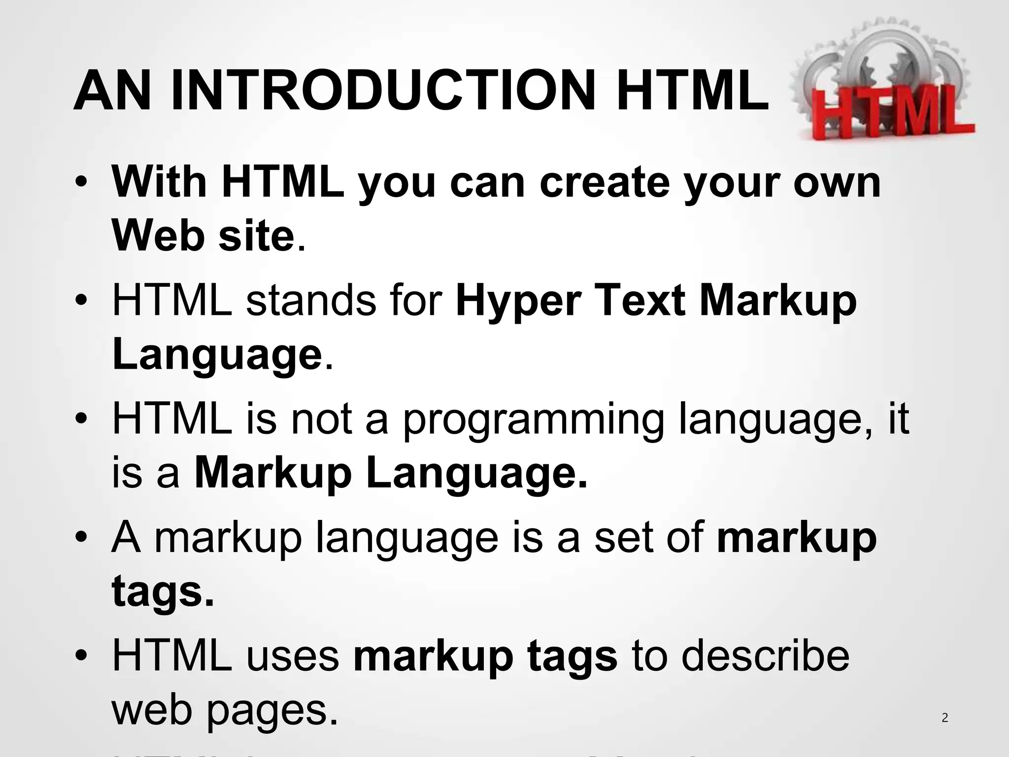 Hyper Text Markup Language Basic Lessons Ppt