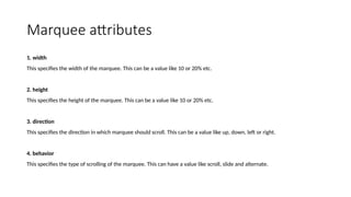 HTML elements Marquee Tag and basic elements | PPT