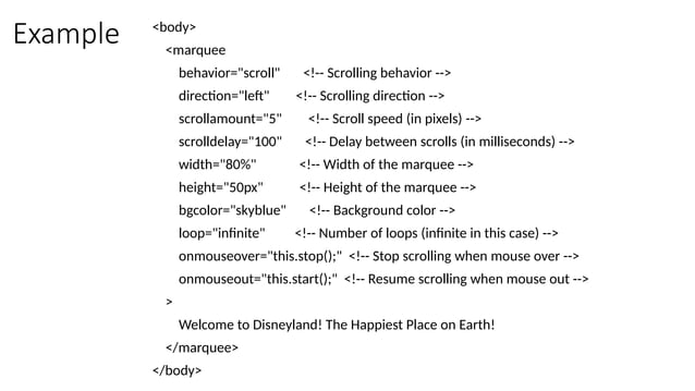 HTML elements Marquee Tag and basic elements | PPT
