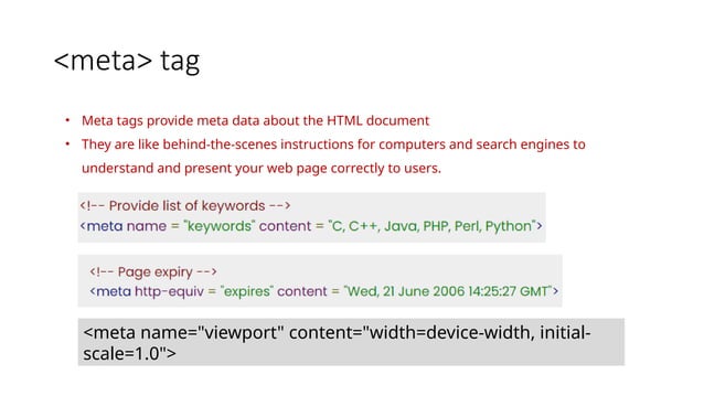 HTML elements Marquee Tag and basic elements | PPT