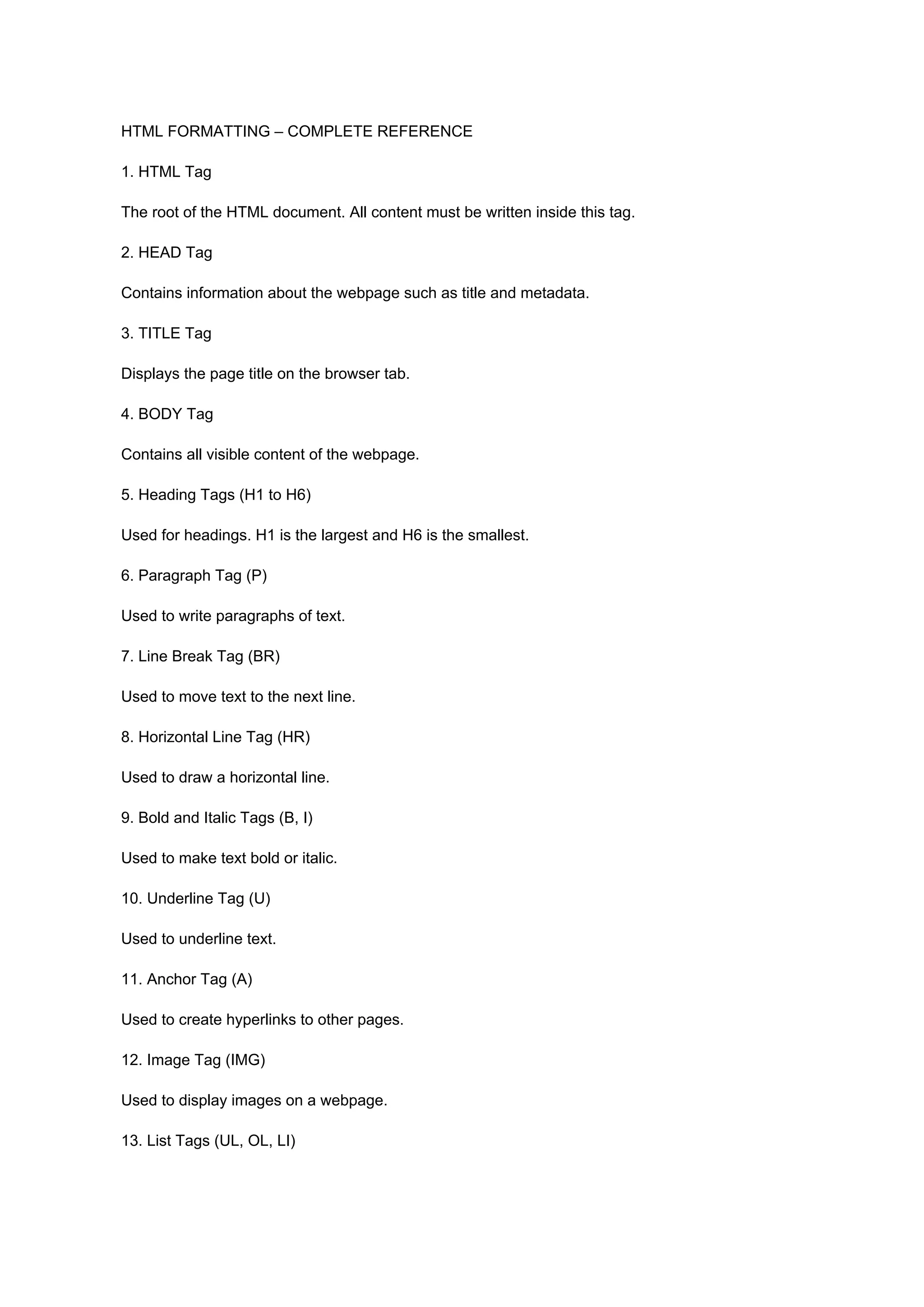 HTML_Formatting_Reference for basic begineers | PDF