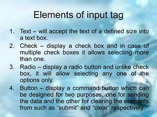 Computer language - Html forms | PPSX | Web Design and HTML | Internet