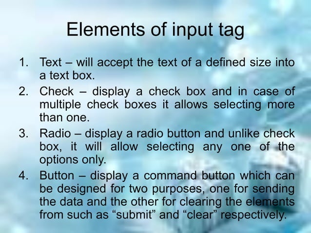 Computer language - Html forms | PPSX | Web Design and HTML | Internet