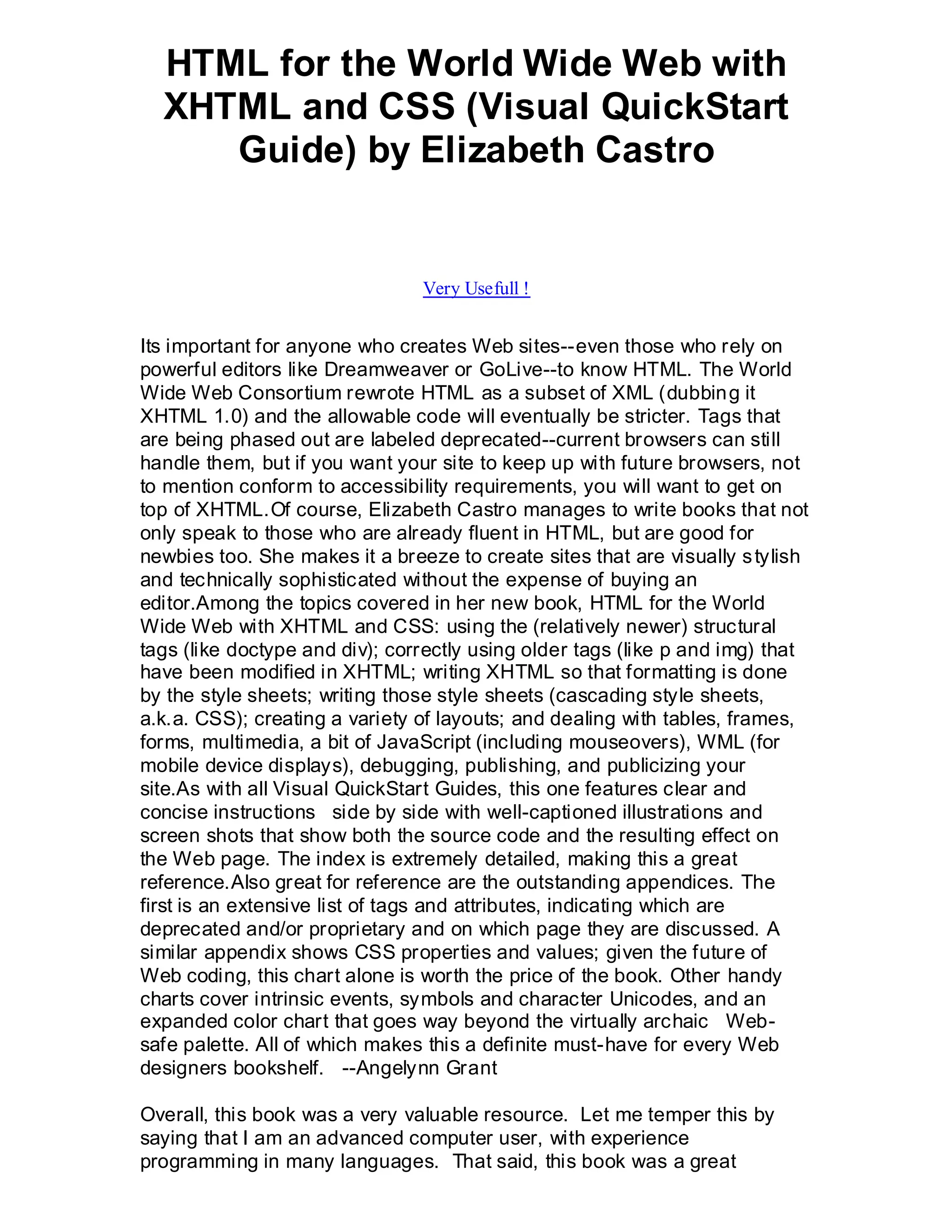 Html For The World Wide Web With Xhtml And Css Visual Quick Start Guide By Elizabeth Castro 