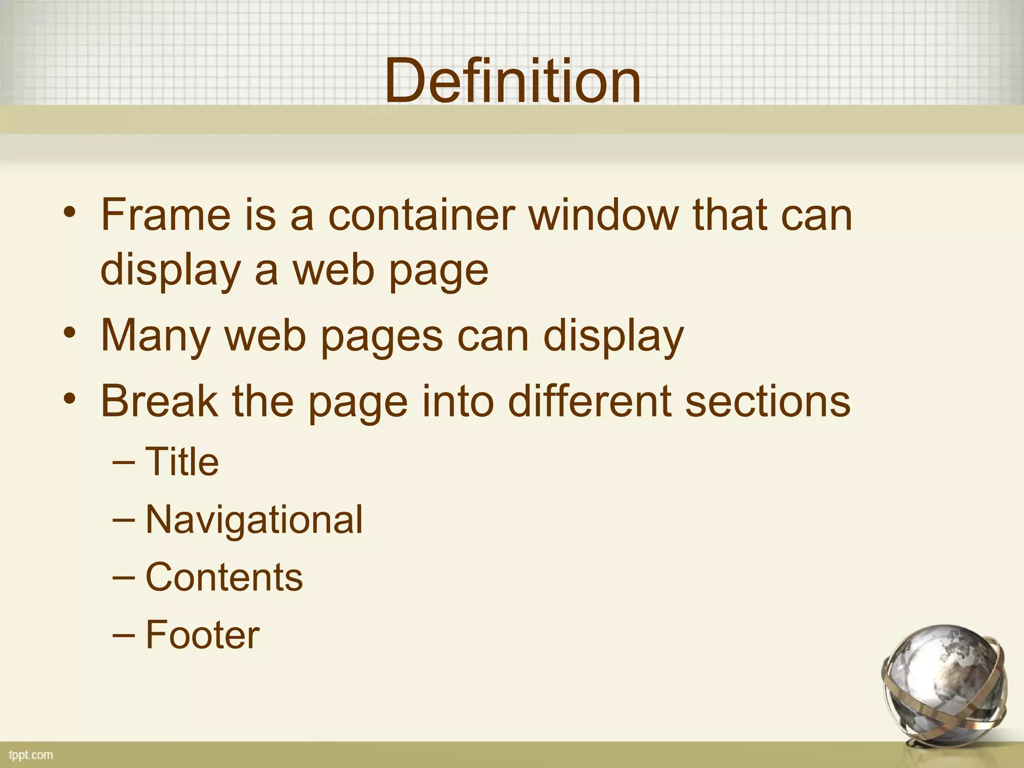 Html Frames Ppt Web Design And Html Internet
