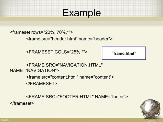 Html frames | PPT | Web Design and HTML | Internet