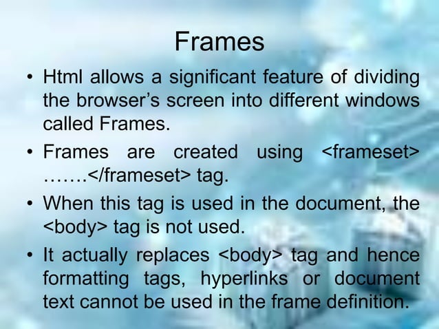 computer language - Html frames | PPSX | Web Design and HTML | Internet